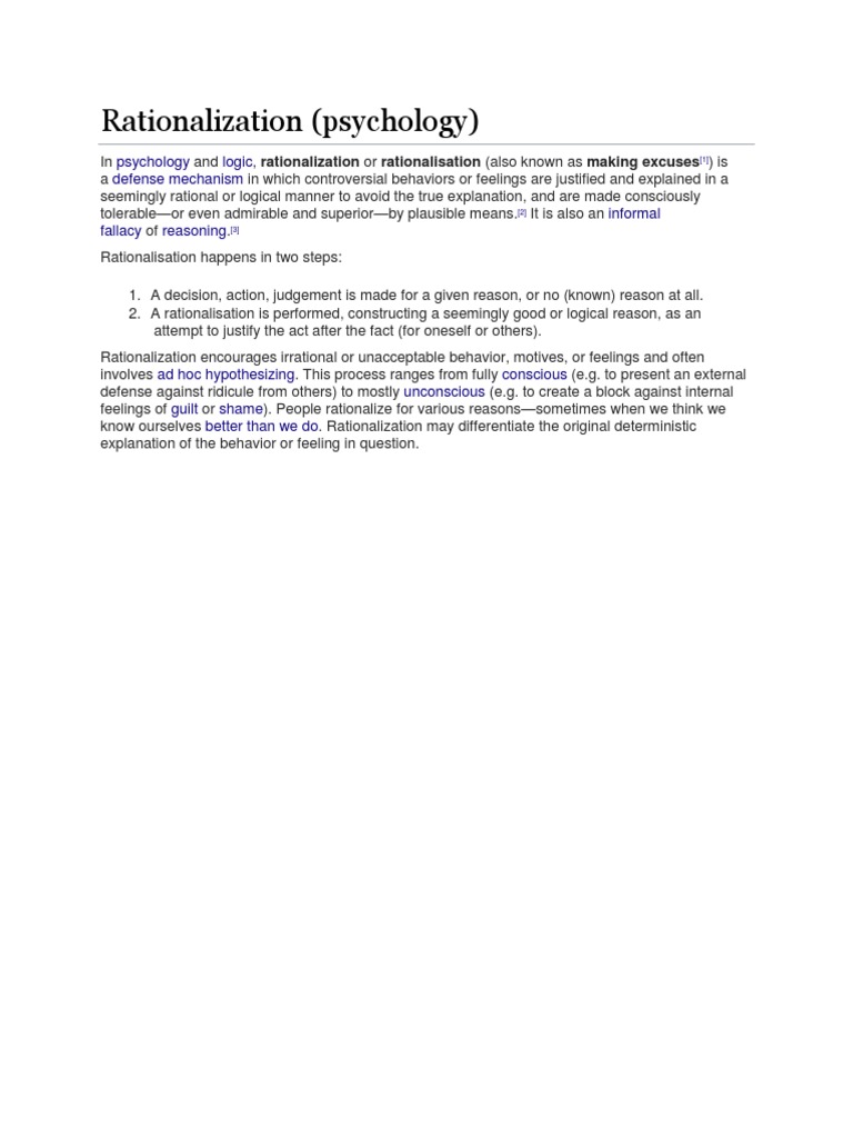 Rationalization (Psychology) : Psychology Logic Defense Mechanism ...