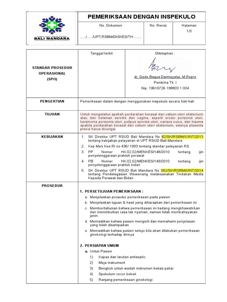 SPO Pemeriksaan Dengan Inspekulo | PDF