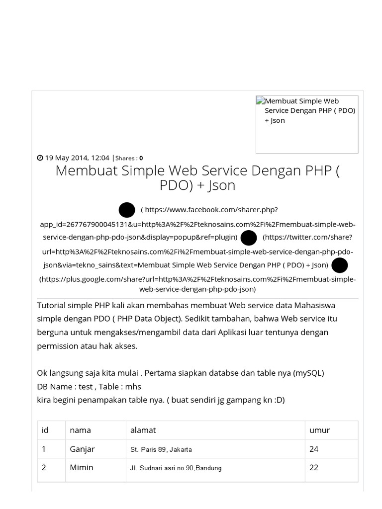 Membuat Simple Web Service Dengan PHP (PDO) + Json PDF | PDF