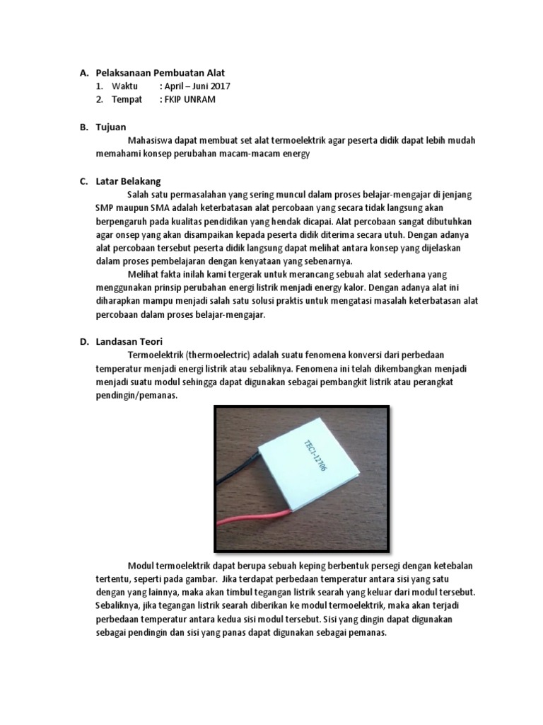 Pembuatan Alat Modul Termoelektrik | PDF | Metode & Bahan Ajar ...
