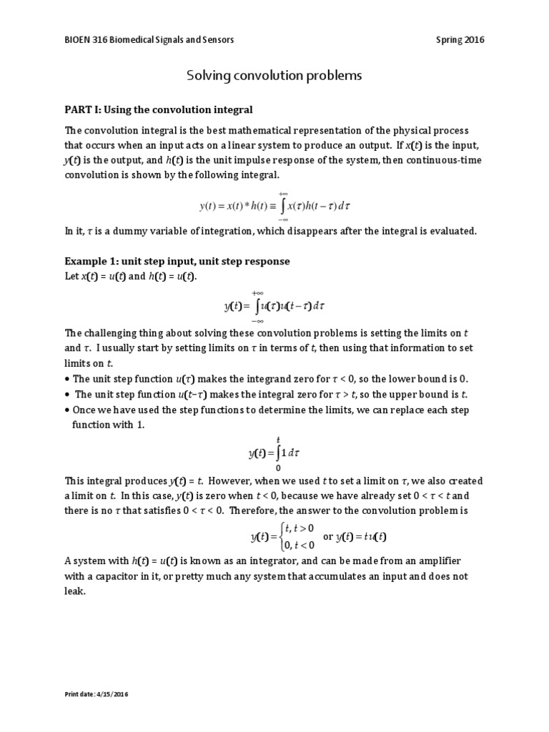 Solving Convolution Problems: PART I: Using The Convolution Integral | PDF | Convolution | Integral
