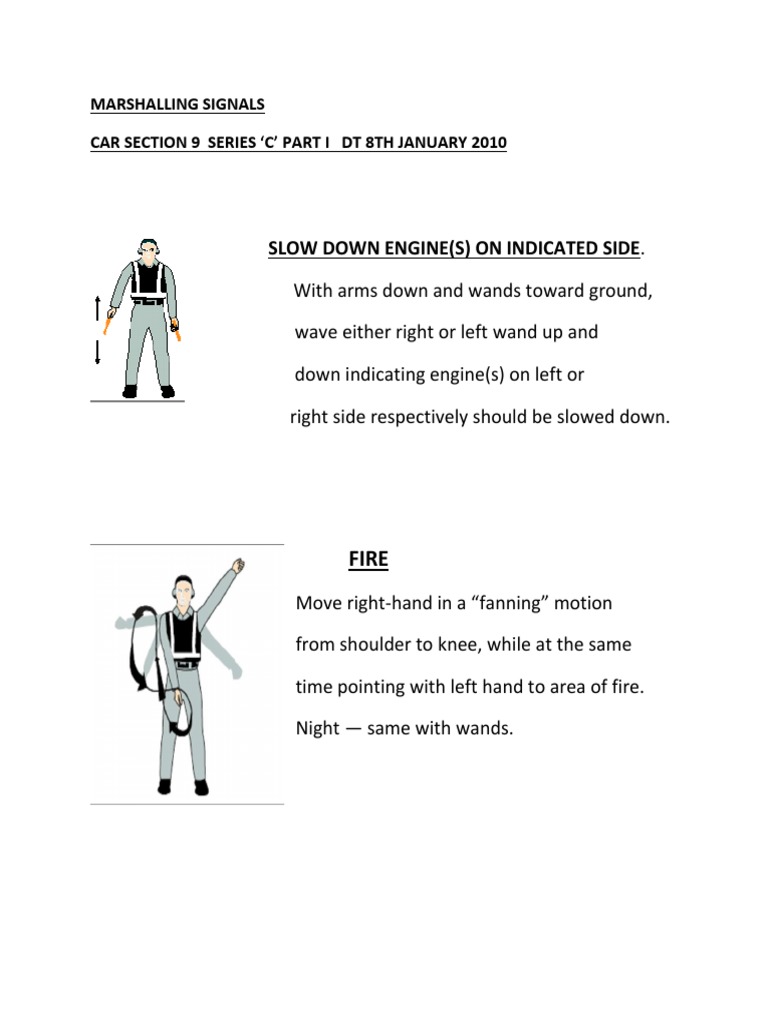 Slow Down Engine (S) On Indicated Side.: Marshalling Signals Car ...
