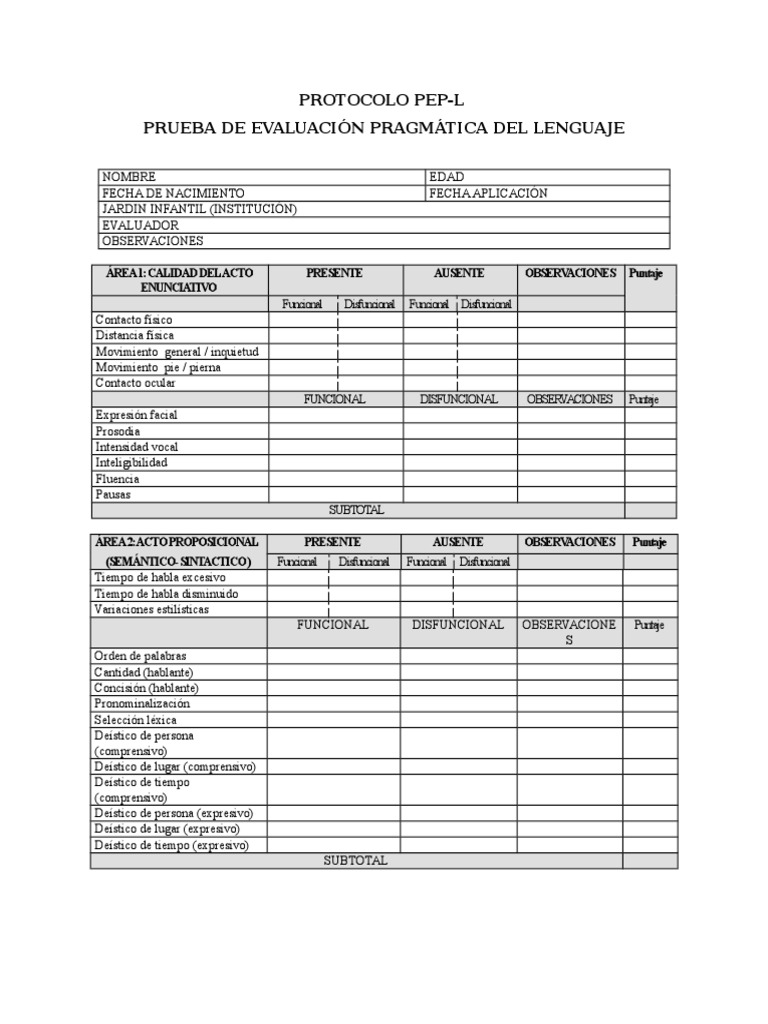 Protocolo PEP-L 1 | PDF | Ciencia cognitiva | Lingüística