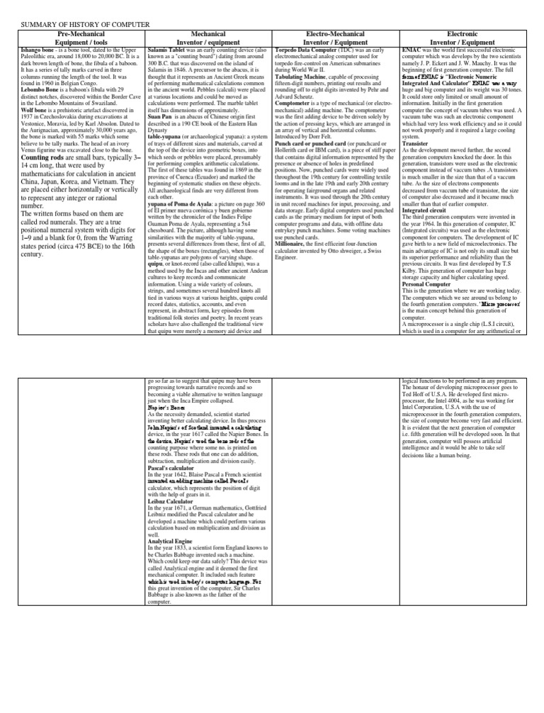 Summary of History of Computers | PDF | Manufactured Goods | Office ...