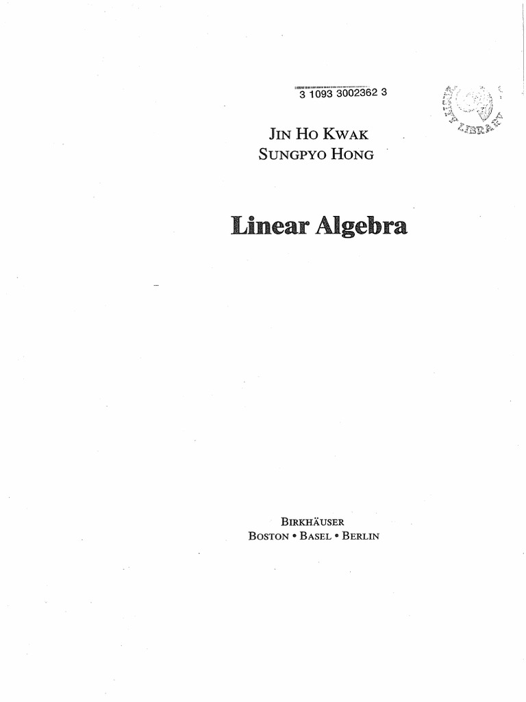 Linear Algebra Book by Jin Ho Kwak and Sungpyo Hong PDF | PDF