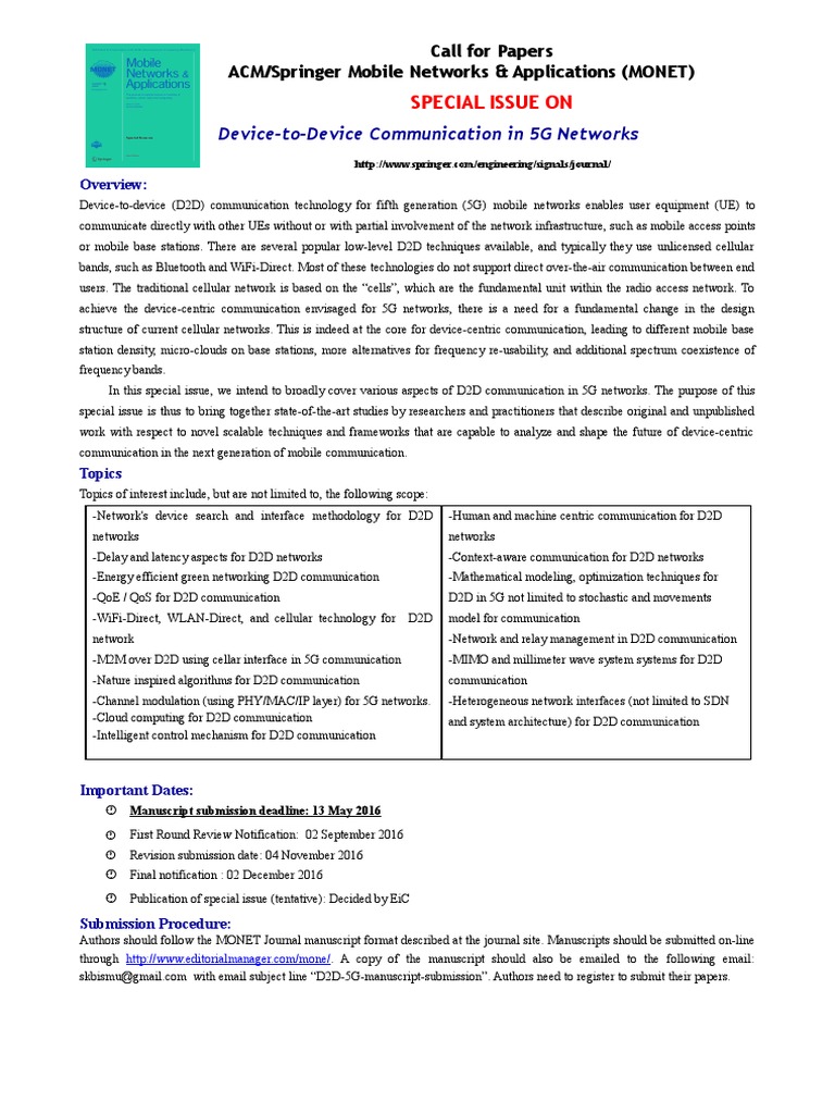 CFP - Device To Device | PDF | Cellular Network | Science And Technology