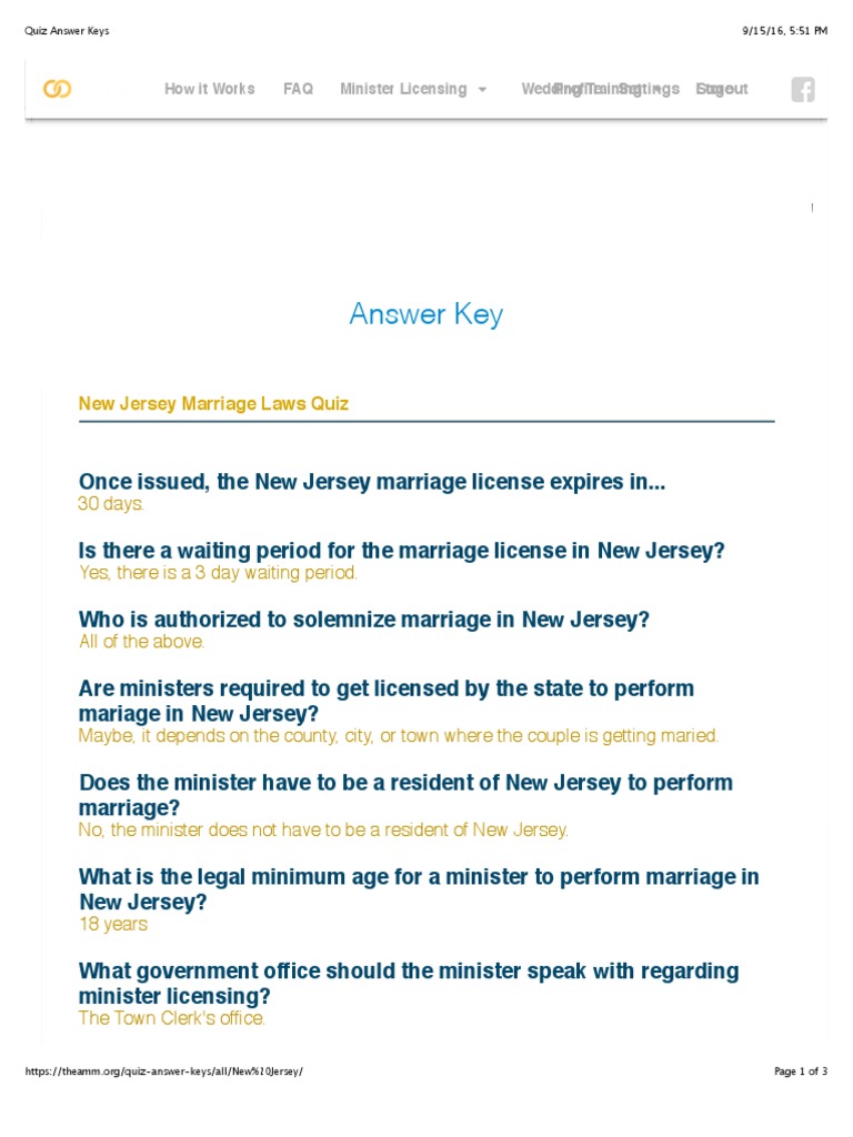 Quiz Answer Keys | PDF | Marriage License | Marriage