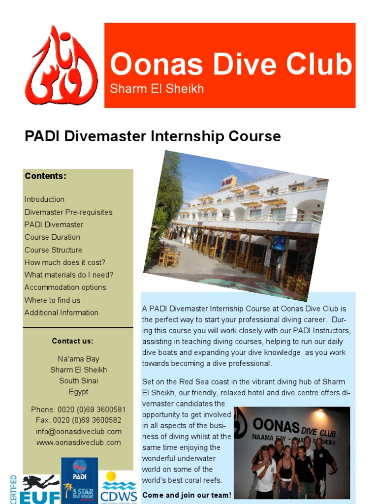Oonas Dive Club Divemaster Leaflet | PDF | Scuba Diving | Underwater Diving
