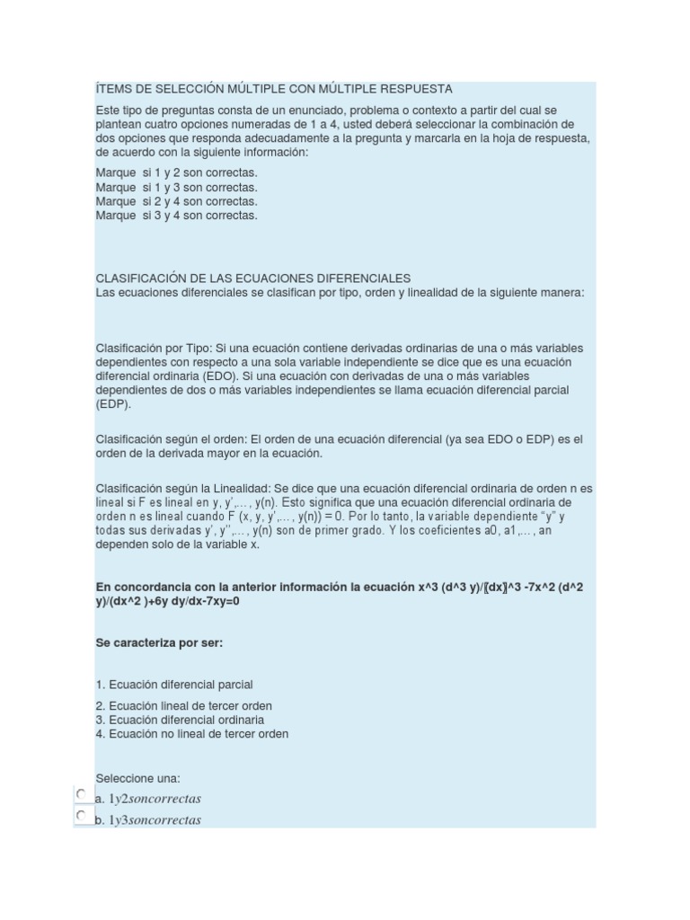 Ítems de Selección Múltiple Con Múltiple Respuesta | PDF | Ecuaciones ...