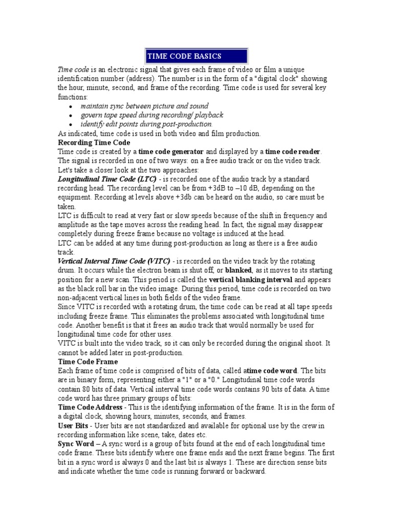 Time Code Is An Electronic Signal That Gives Each Frame of Video or ...