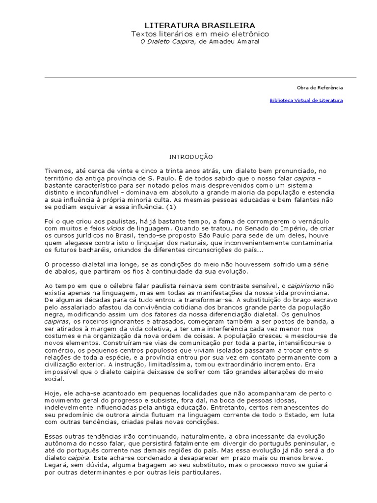 O Dialeto Caipira | PDF | Sílaba | Dialeto