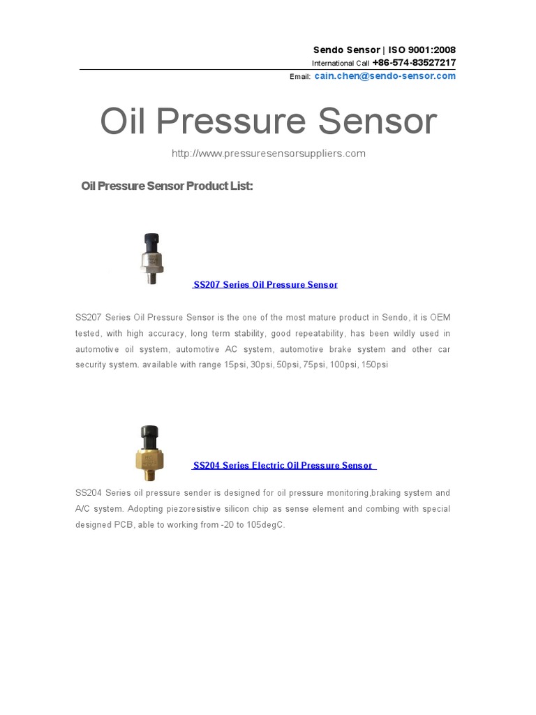 Oil Pressure Sensor Product List | PDF | Motor Oil | Cylinder (Engine)