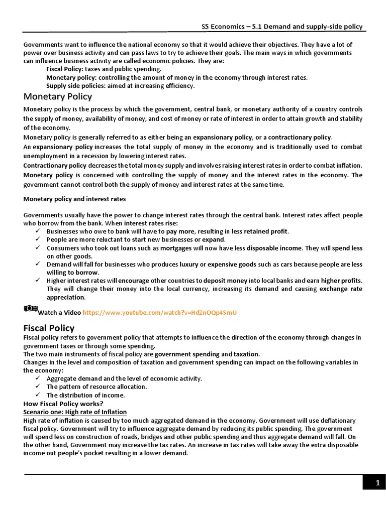 5.1 Demand and Supply-Side Policies | PDF | Fiscal Policy | Supply Side ...