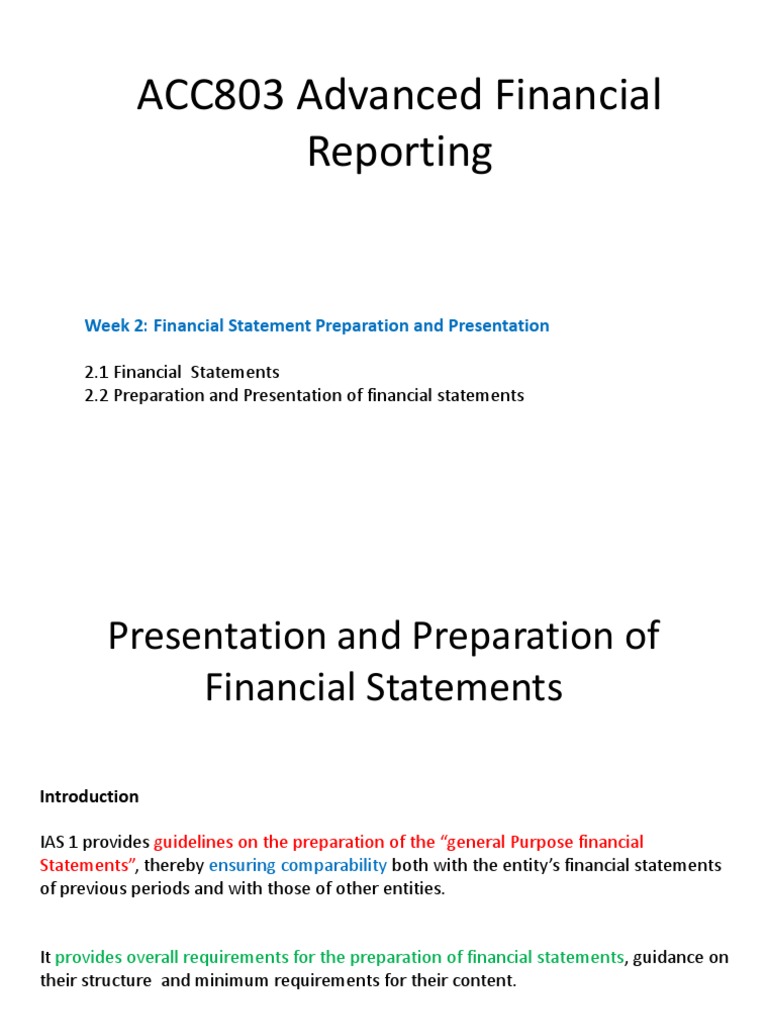ACC803 Advanced Financial Reporting: Week 2: Financial Statement ...