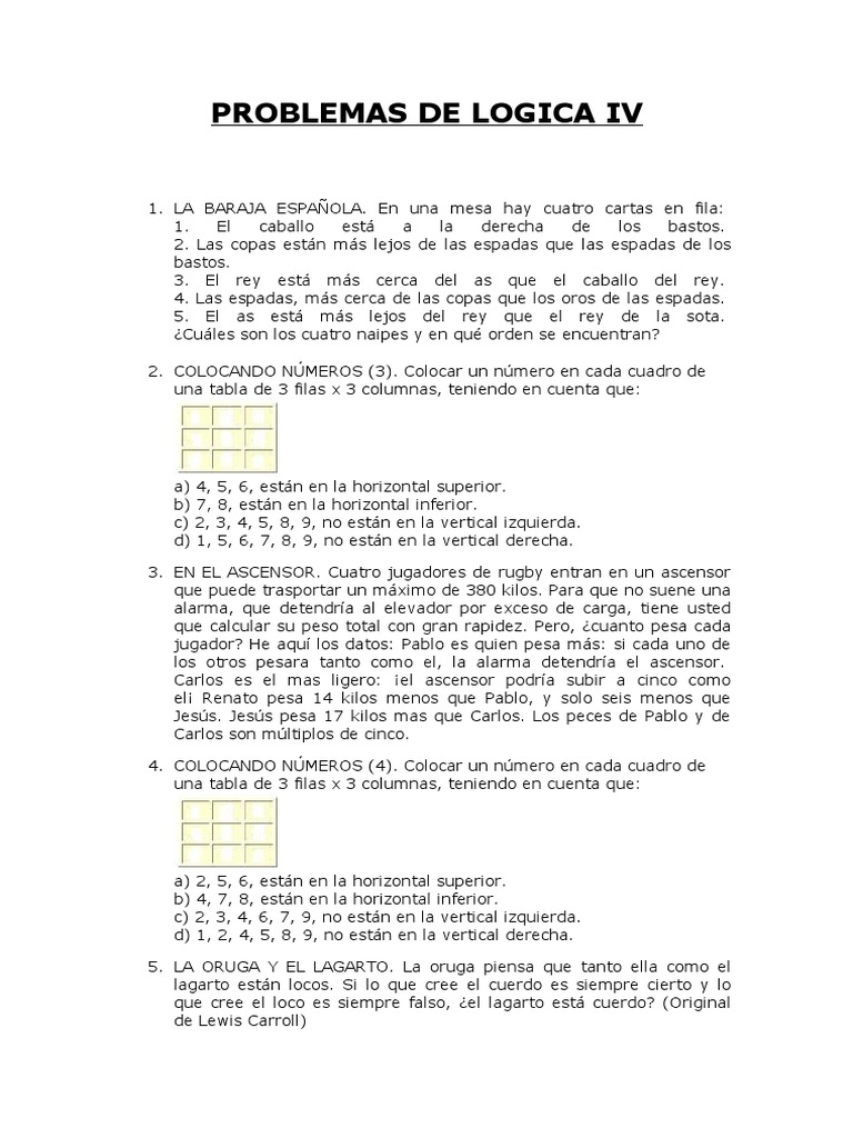 Problemas de Logica IV | PDF | Jugando a las cartas | Ocio