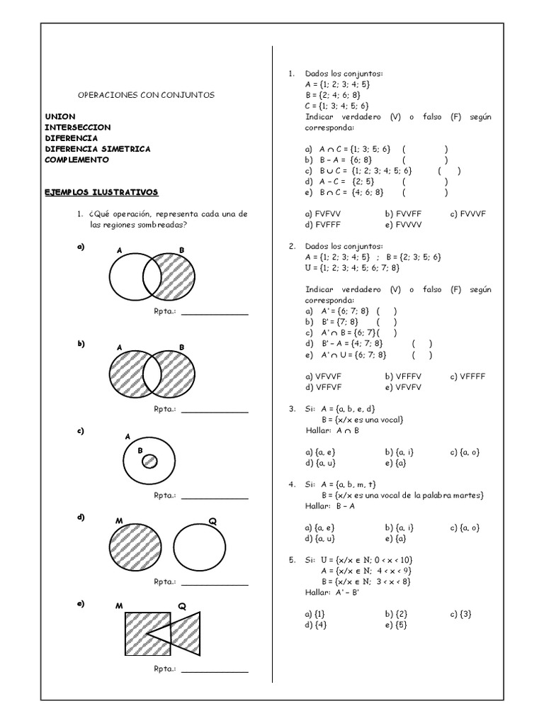 Operaciones Con Conjuntos Secun | PDF | Enseñanza de matemática | Ocio