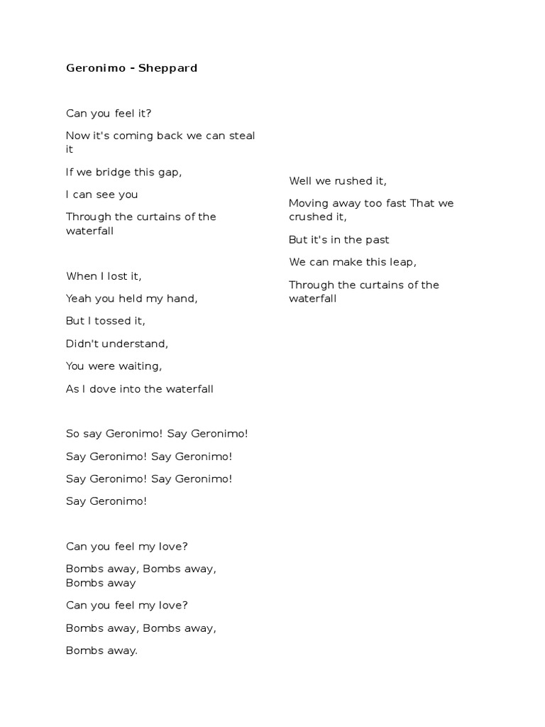Geronimo - Sheppard Lyrics | PDF | Poetry