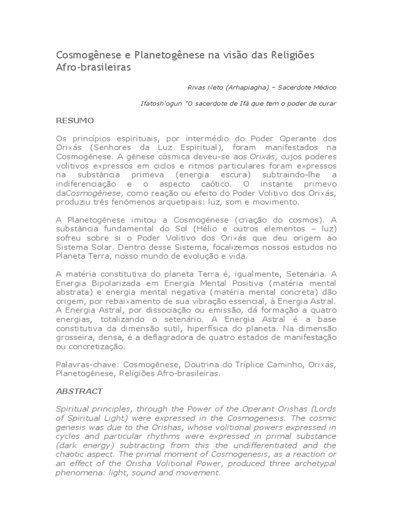 Cosmogênese e Planetogênese Afro-brasileiras | PDF | Espírito | Física