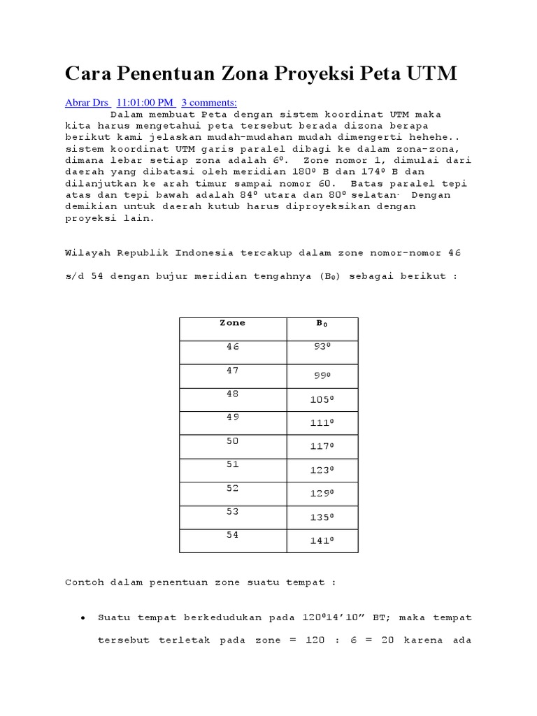 Cara Penentuan Zona Proyeksi Peta UTM | PDF