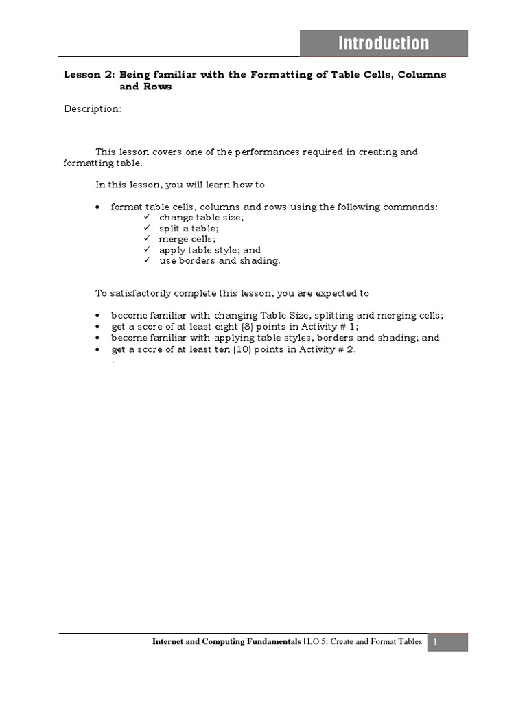 Formatting Table Cells, Columns and Rows | PDF | Page Layout | Tab (Gui)
