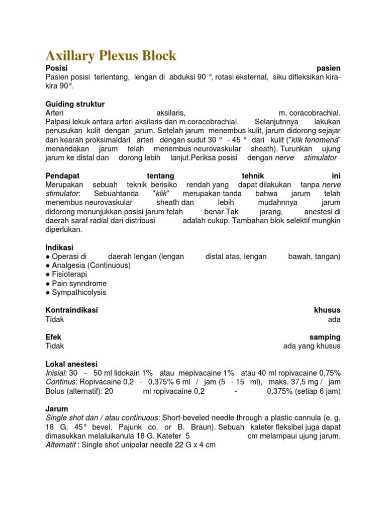 Axillary Plexus Block | PDF