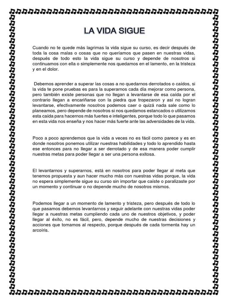 La Vida Sigue Ensayo