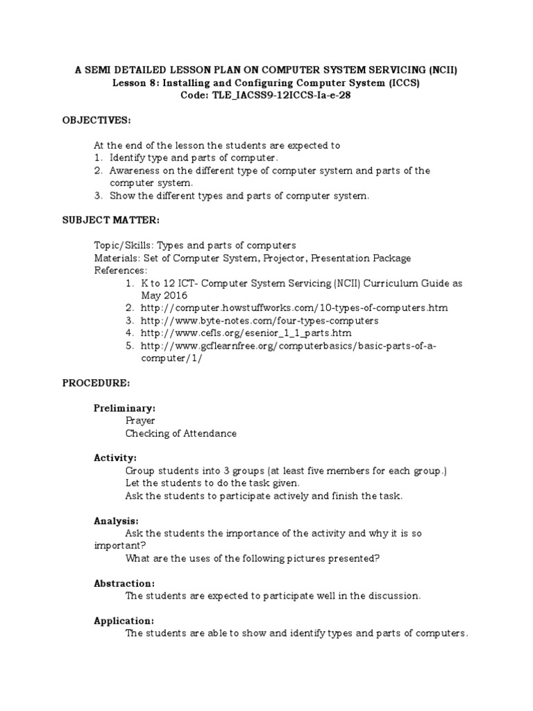 Css NC II Semi Detailed Lesson Plan Tle - Iacss9-12iccs-Ia-E-28 ...