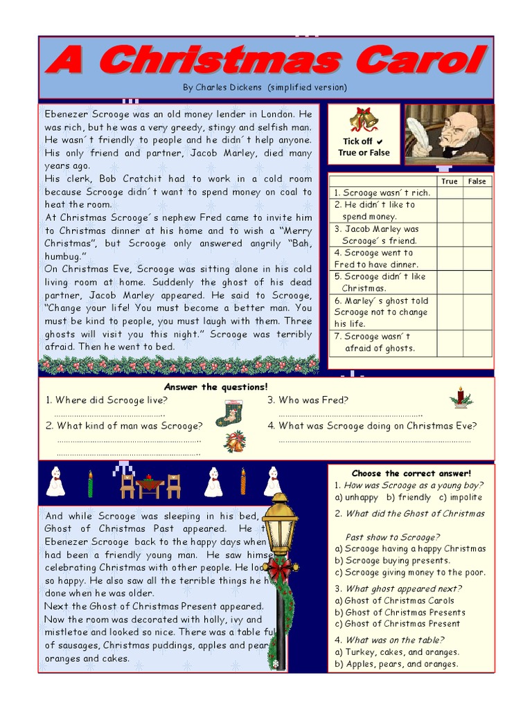 A Christmas Carol Simplified Version Key Included | PDF | Ebenezer ...