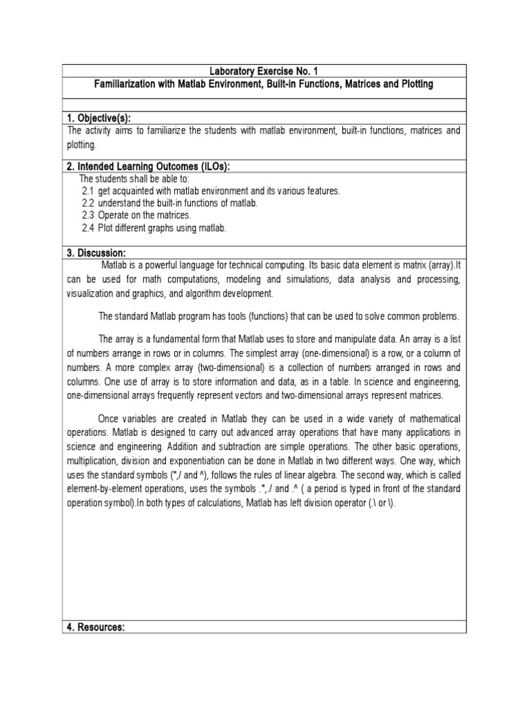 1 Lab Exercise | PDF | Matlab | Matrix (Mathematics)