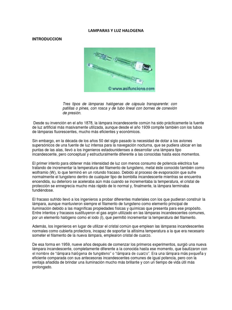 Lámparas Halógenas: Eficiencia y Estructura | PDF | Transformador ...