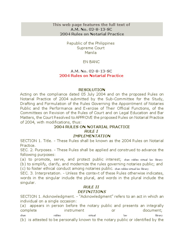 2004 Notarial Practice Rules Philippines | PDF | Notary Public | Signature