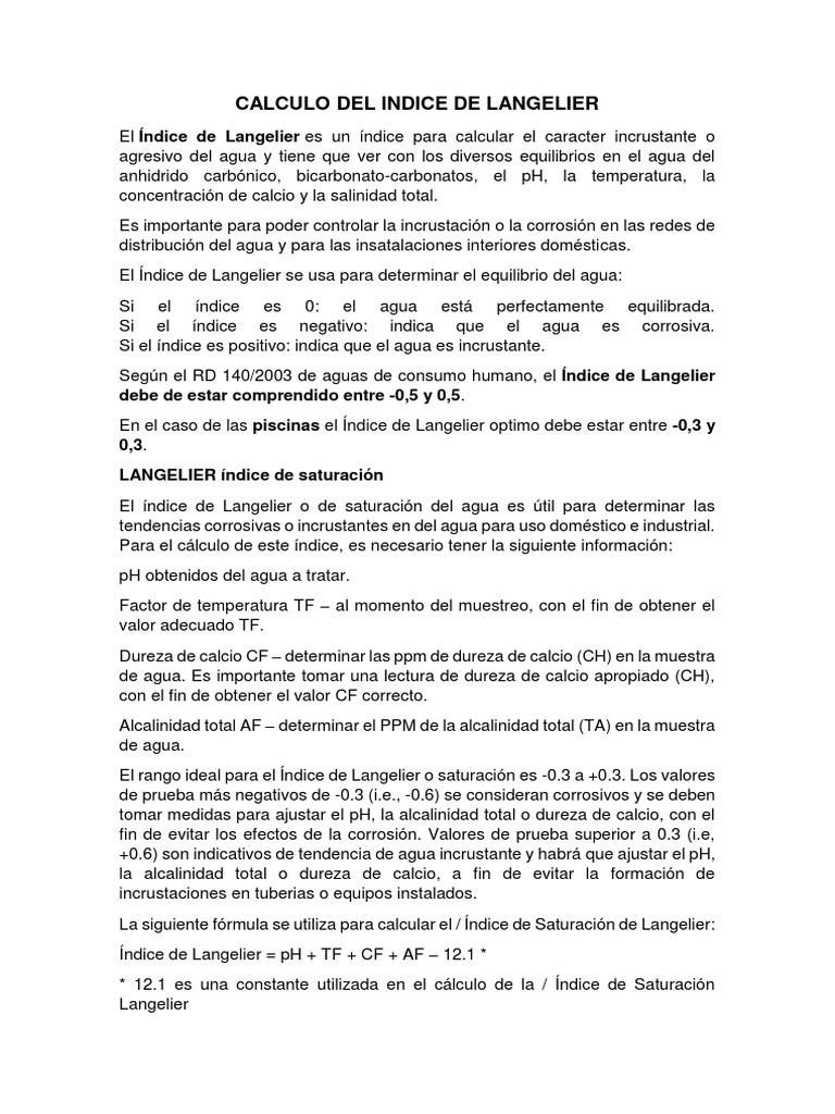 Índice de Langelier: Guía Práctica | PDF | Ph | Agua