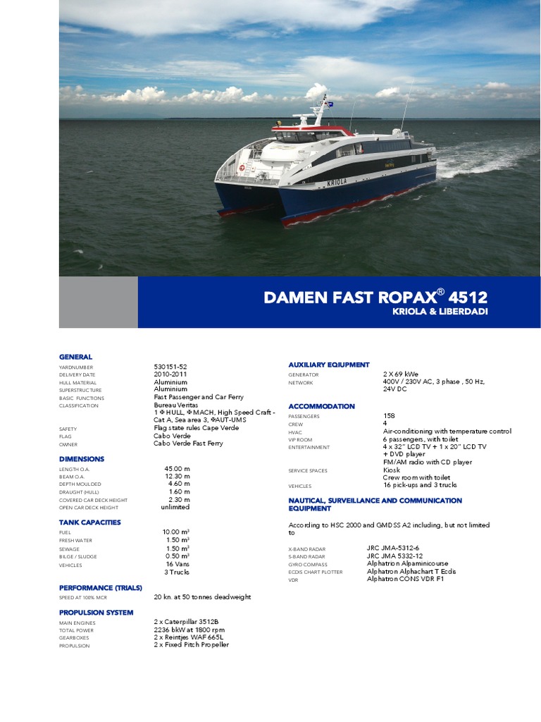 Damen Fast Ropax Ferry 4512 YN53015152 DS | PDF | Water Transport ...