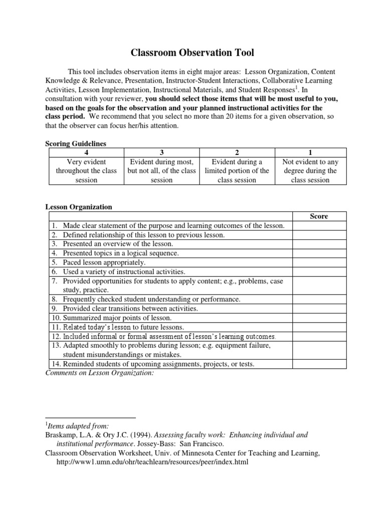 Classroom Observation Tool Scaled 3 PDF | PDF | Question | Educational ...
