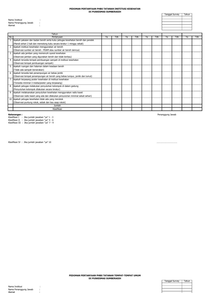Blangko Survey Phbs | PDF | Sains & Matematika