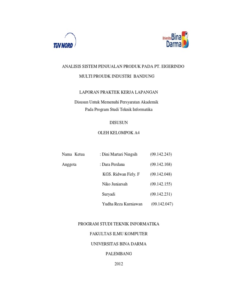 Skripsi ANALISIS SISTEM PENJUALAN PRODUK PADA PT. EIGERINDO MULTI PROUDK INDUSTRI BANDUNG PDF | PDF
