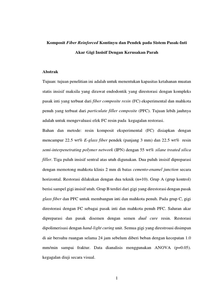 Komposit Fiber Reinforced Kontinyu Dan Pendek Pada Sistem Pasak-Inti ...