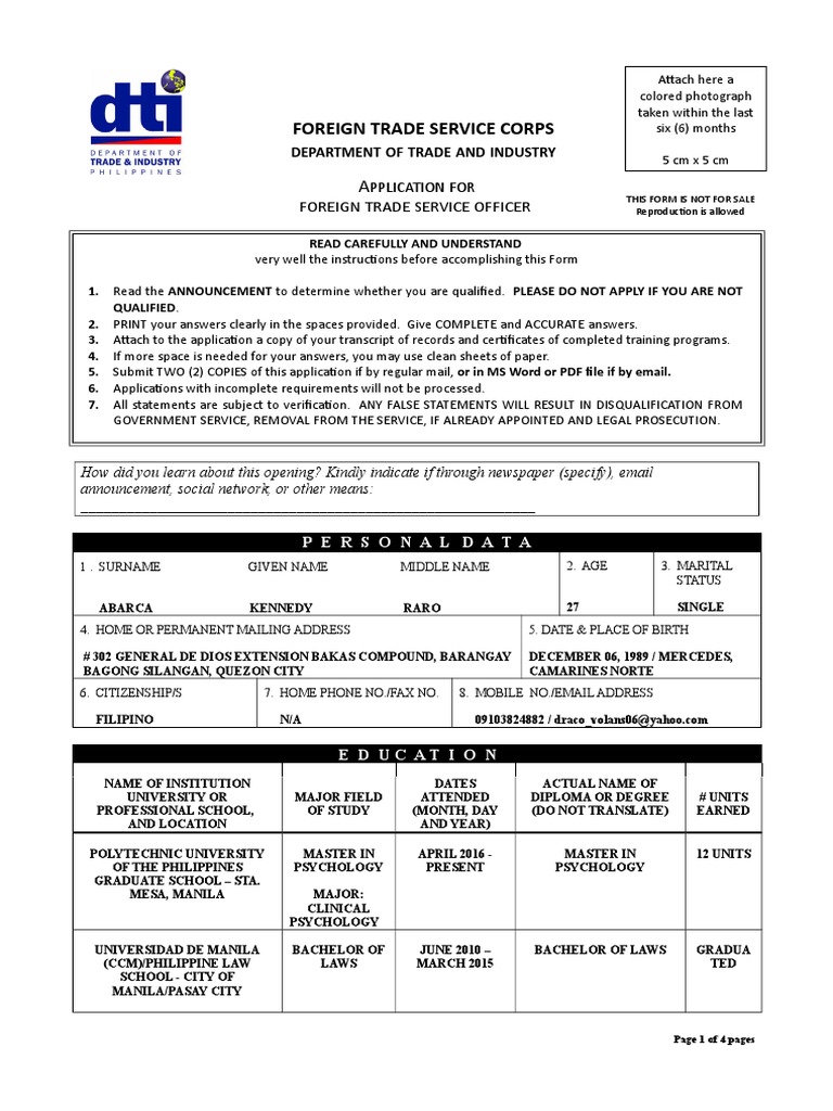FTSC Application Form | PDF | Manila | Conflict Of Interest