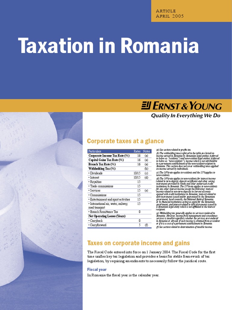 Taxation in Romania: Corporate Taxes at A Glance | PDF | Expense ...