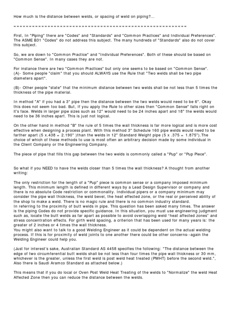 Distance Between Welds | Download Free PDF | Pipe (Fluid Conveyance ...