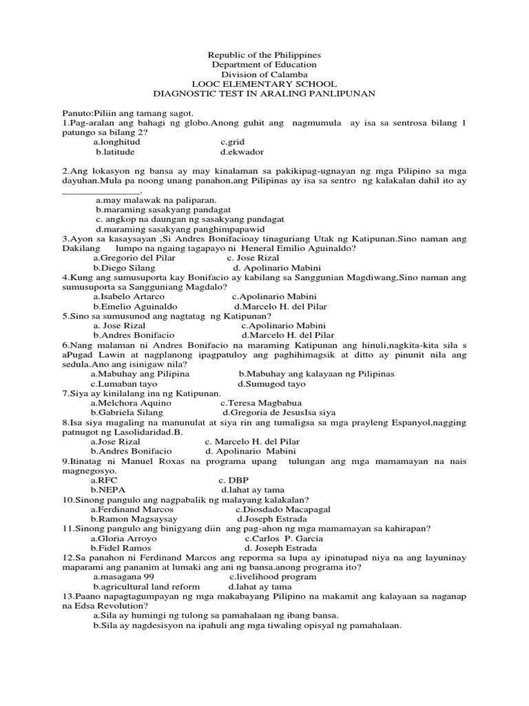 Diagnostic Test in AP | PDF