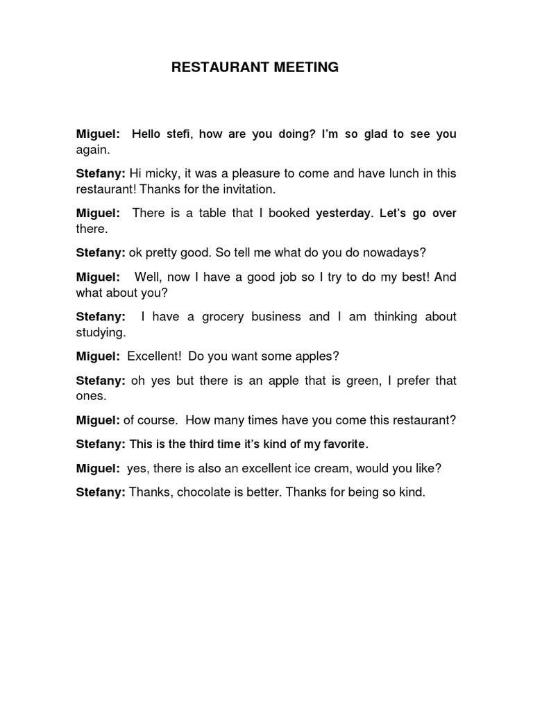 Restaurant Lunch Conversation | PDF | Cooking, Food & Wine