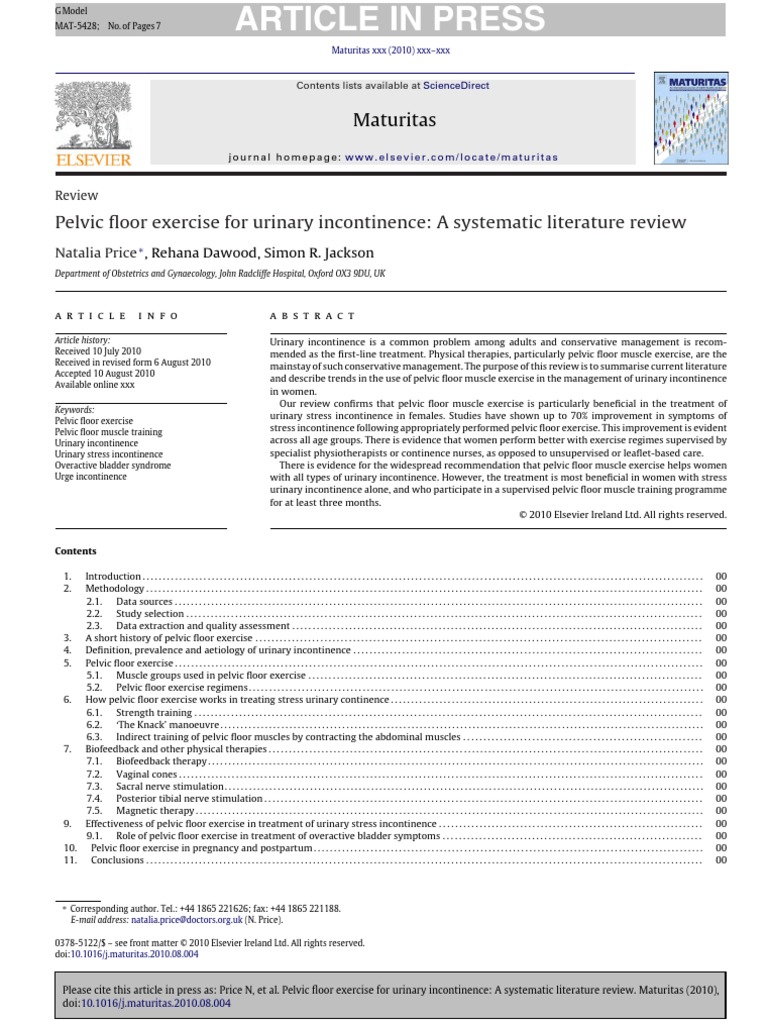 Pelvic Floor Exercise For Urinary Incontinence A Systematic Literature ...