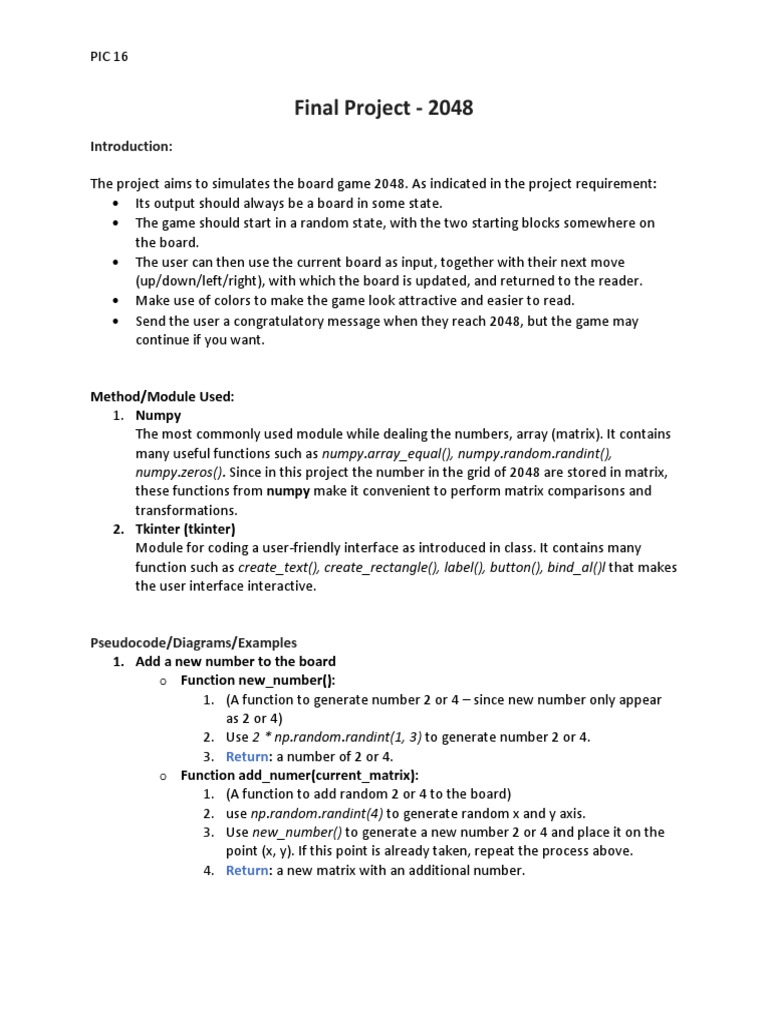 2048 Report | PDF | Matrix (Mathematics) | Function (Mathematics)