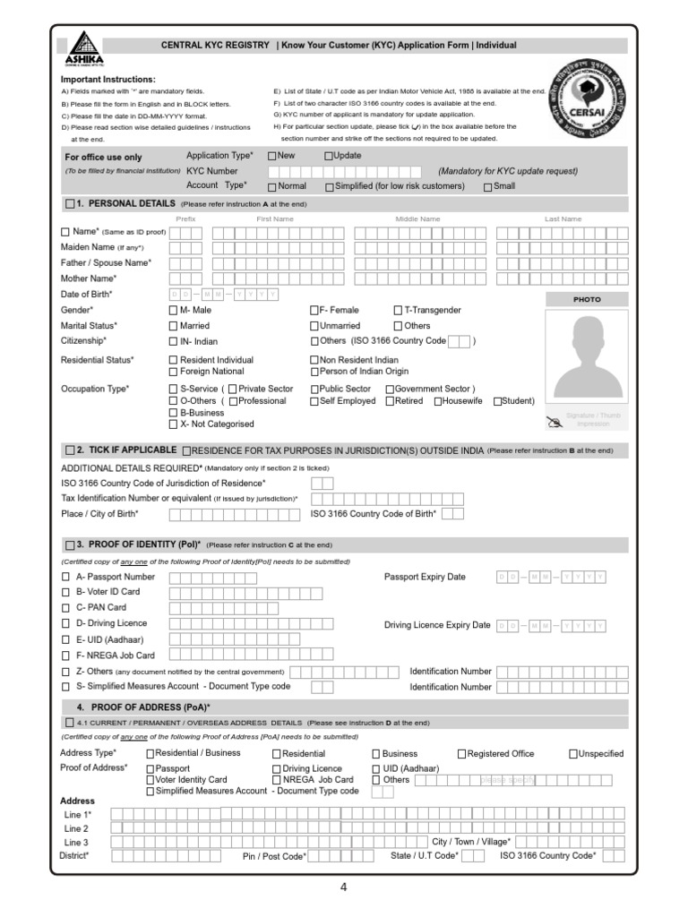 Ckyc Individual Form | Identity Document | Government