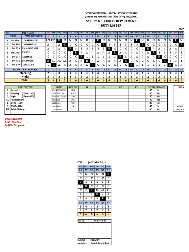 Security Guard Duty Roster Template | PDF | Leisure | Nature