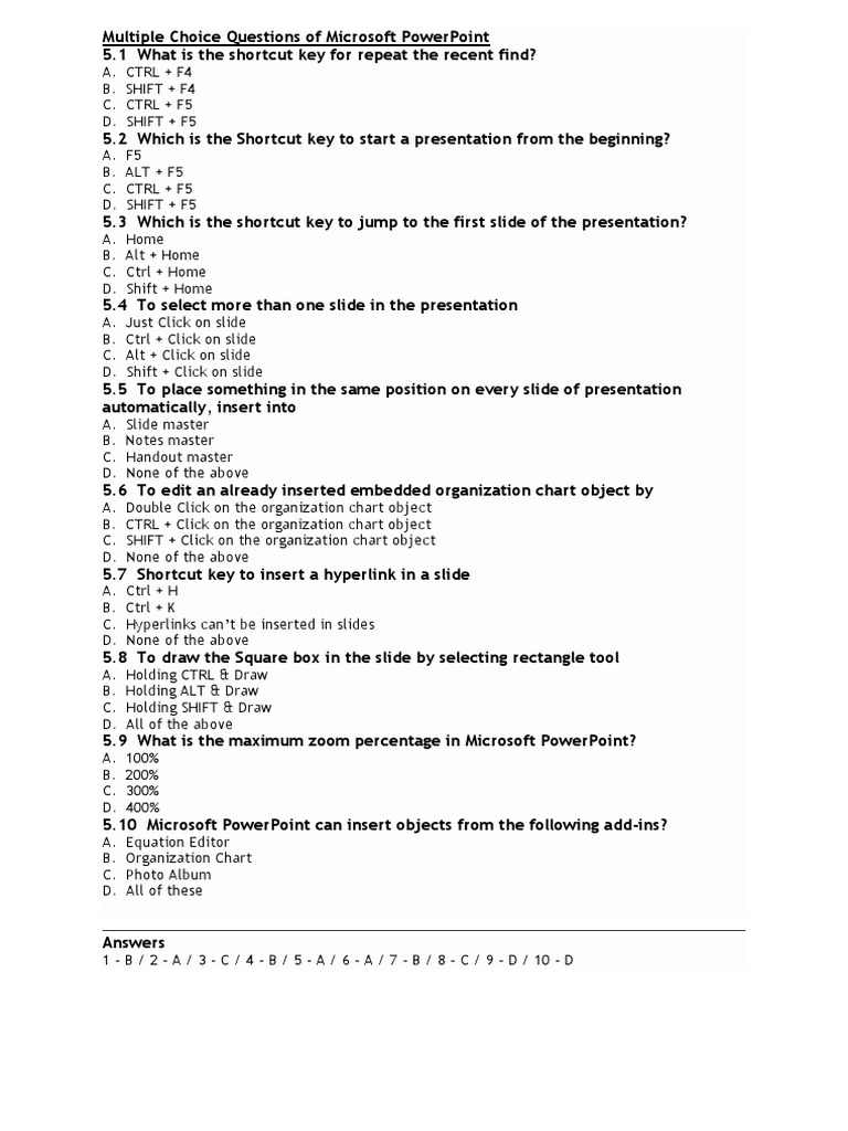 Multiple Choice Questions of Microsoft PowerPoint | Microsoft Power ...