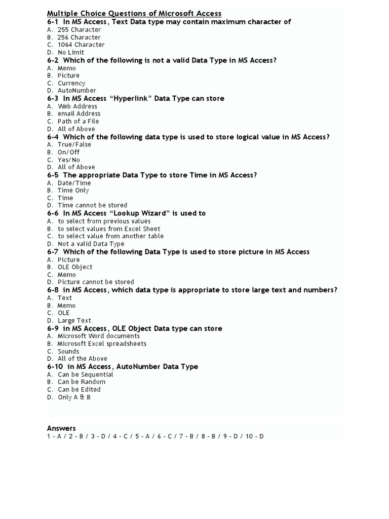 Multiple Choice Questions of Microsoft Access | Microsoft Access ...