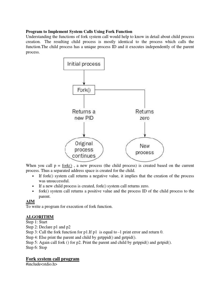 Program To Implement System Calls Using Fork Function Pdf