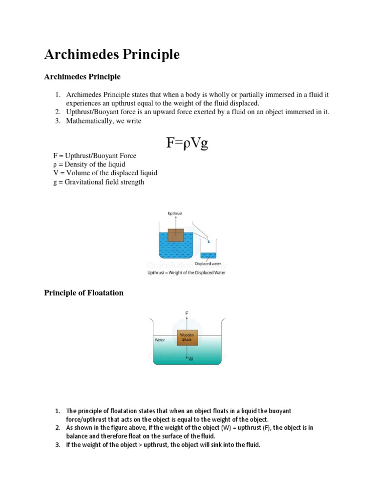C3e Archimedes Principle | PDF | Buoyancy | Fluid Mechanics